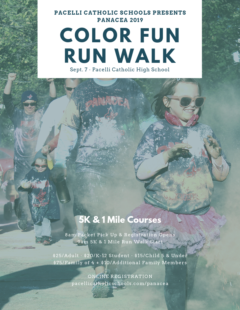 Pacelli Catholic Schools | Panacea 2019 Color Fun Run Walk Flyer Front