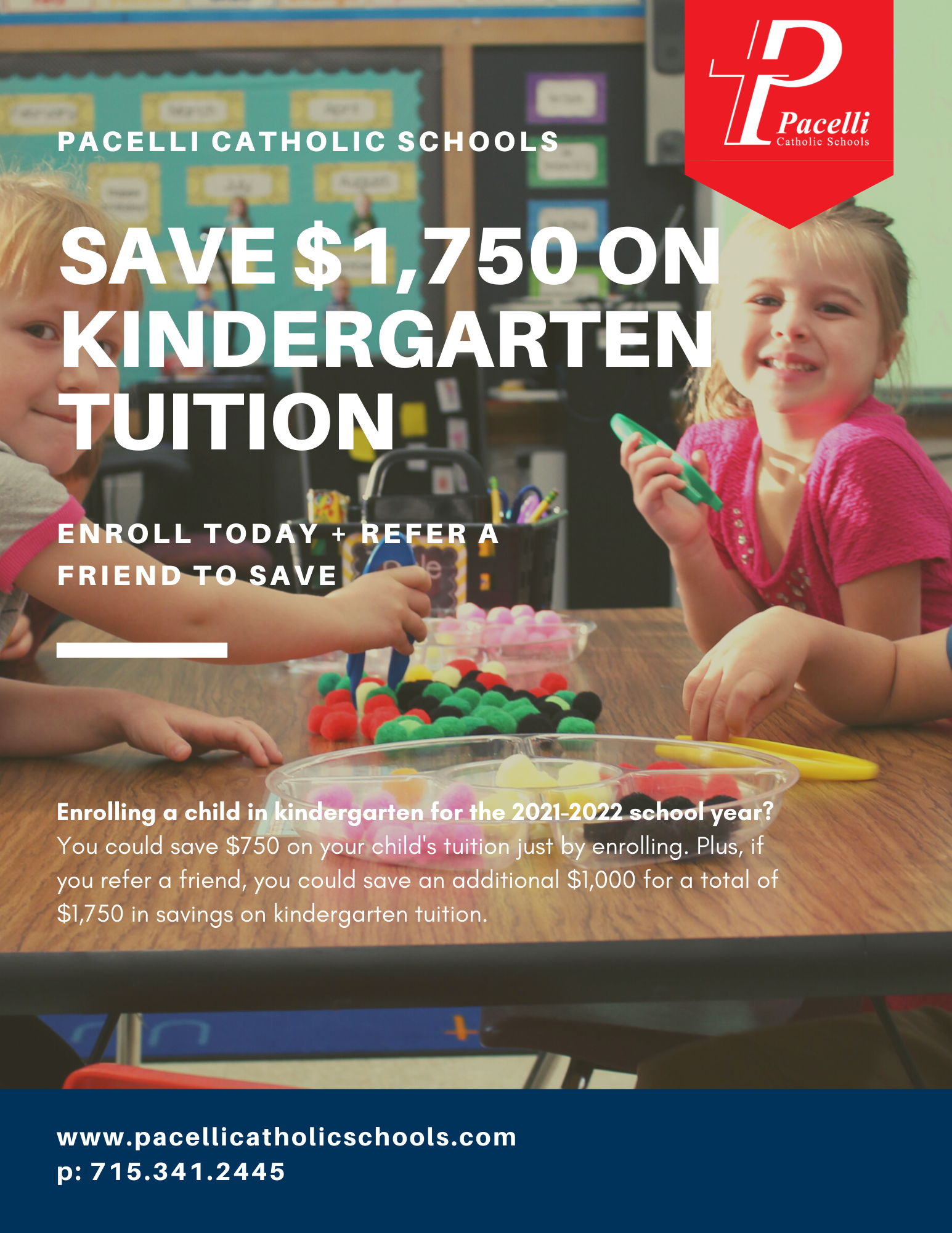 Pacelli Catholic Schools | Kindergarten Discount + Referral Flyer 06.01.21